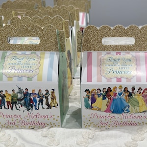 Disney Princess Birthday Personalized Qty 8 Gable Favor Goody Boxes - Etsy