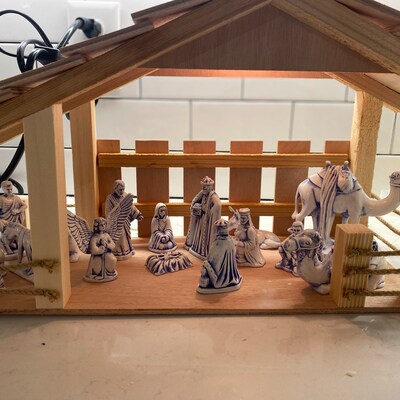 Handmade Wooden Christmas Nativity, Manger, Stable With Light. Rope ...