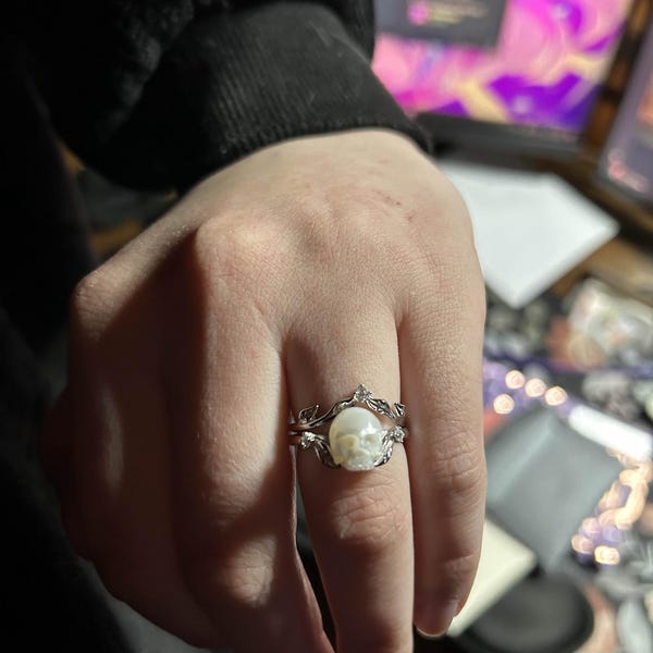 Pearl Skull Ring ''elve of the Forest'' Stacking Bands Sterling Silver ...