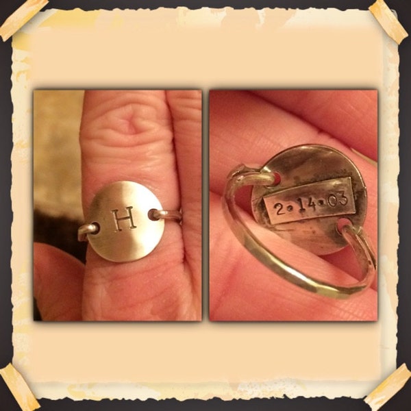 Sterling Silver Initial Ring Stamped Monogram Jewelry, Engraved Ring ...