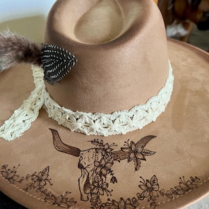 Tyler Childers Custom Hand Burned Wide Brim Fedora Hat Floral, Flowers ...