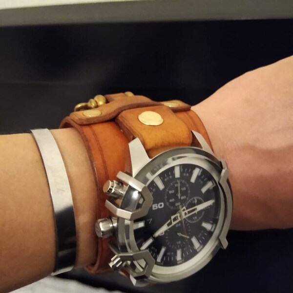 Wide Watch Strap Made to Order. Full Grain Veg Tan Leather, Rugged EDC ...