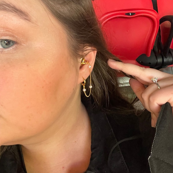 Double Piercing Earrings With Chain, Connected Earrings, Double Hole ...
