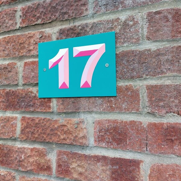 Hand Painted think Pink House Number Perspex Sign. Bevelled Design ...