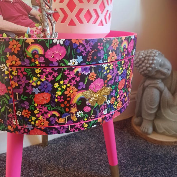 Pink Tiger Square Bedside Table, Two Drawers, Ideal Nightstand. Flamingo and Baby Pink With Gold ...