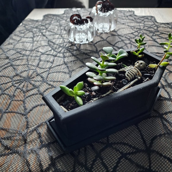 Coffin Mini Planter & Saucer, Goth Succulent Planter Decor, Indoor ...