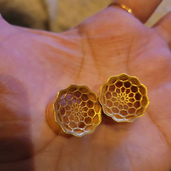 1 Pair of HONEYCOMB Gold Ear Plugs,ear Stretchers, Ear Gauges, Gold ...