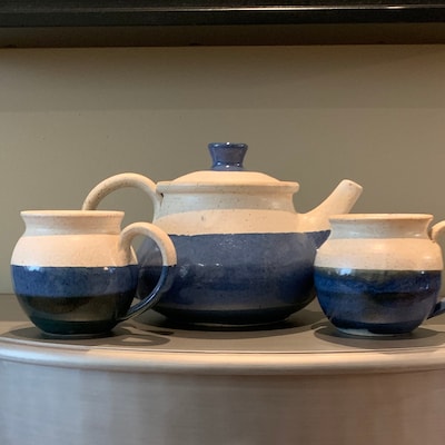 Ceramic Tea Set, Turquoise Teapot Set, TOW Mugs & Teapot, Tea Pitcher ...