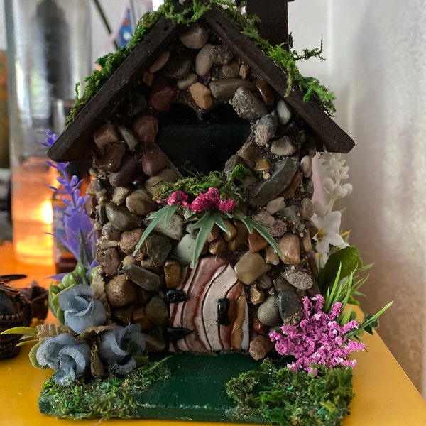 Mini STONE FAIRY HOUSES 3 Styles Available With Stained Glass Windows ...