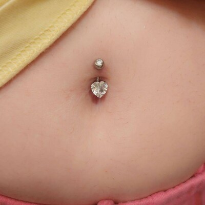 14G Implant Grade Titanium Heart CZ Belly Button Rings/navel Jewelry/belly Piercing/navel Bar ...
