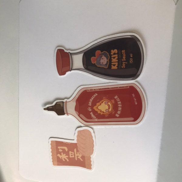 Asian Sauces Stickers | Calcifer Sriracha Hot Sauce, Kiki Soy Sauce ...