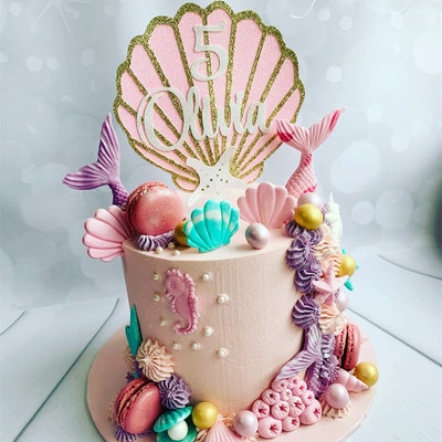 Seashell Cake Topper, Custom Glitter Cake Topper, Personalised Any Name ...