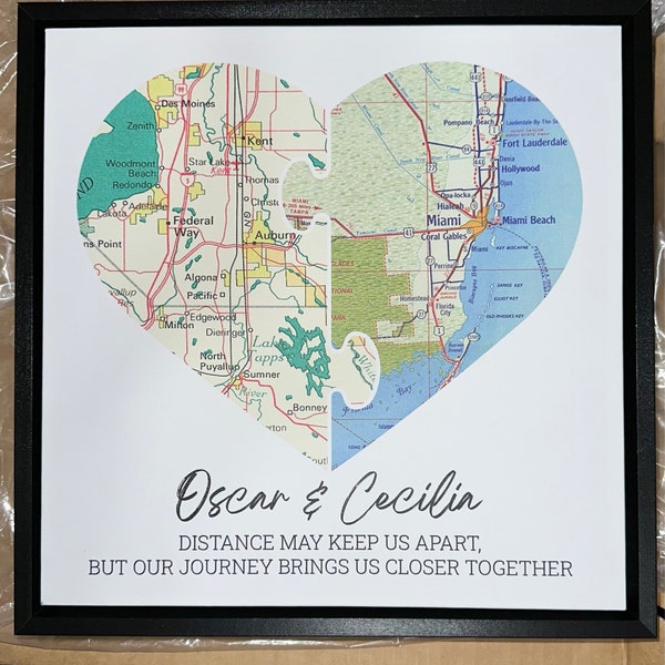 Personalized Long Distance Relationship Gift, Heart Map on Canvas ...