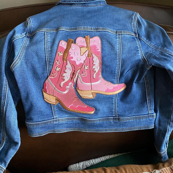 Pink Cowgirl Boots XL Back Patch - Howdy - Patches for Jackets - Disco Cowgirl Bachelorette ...