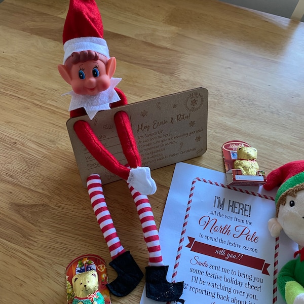 Elf Arrival Postcard Wooden Christmas Card, Personalised Naughty Elf ...