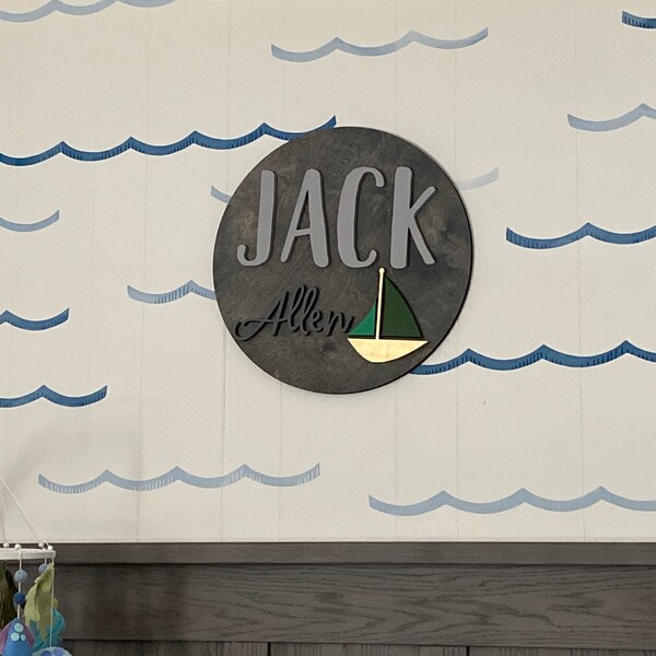 Wooden Name Sign Nautical Sailboat | 3D Name Sign Wood | Nautical ...