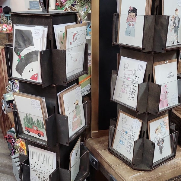 Rotating Greeting Card Display Stand, 3 Tier Wooden Organizer, 4-sided ...