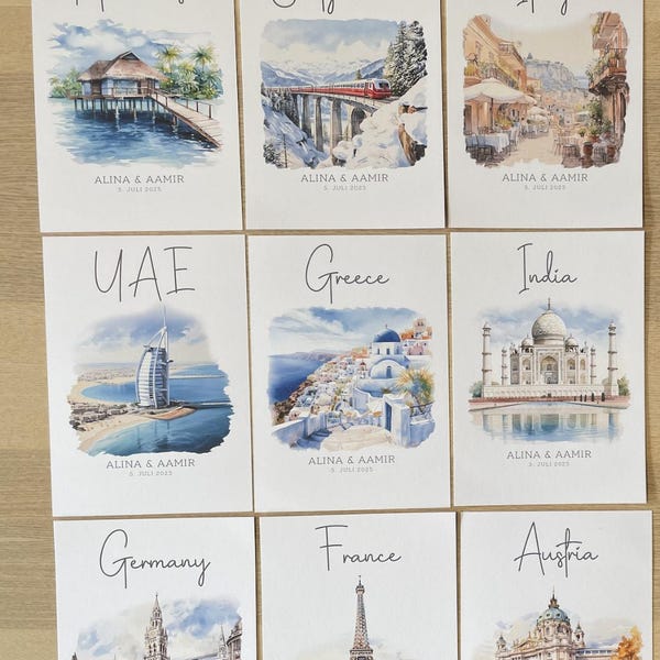 Travel Table Numbers for Wedding | Destination Icon Table Names ...