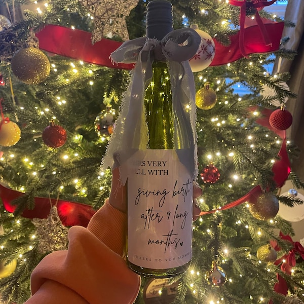 Pairs Well With Giving Birth After 9 Long Months, Funny Wine Label Gift ...
