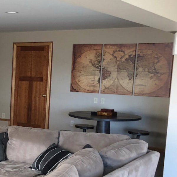 Globe Tan Map World Map Canvas, Vintage Map Art, Brown & Gold Map of ...