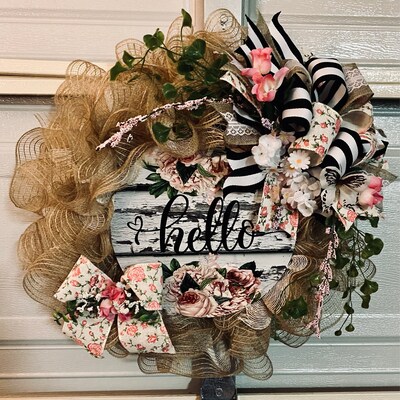 Rustic Hello Wreath Sign, Metal Wreath Sign, Signs for Wreaths, Round ...