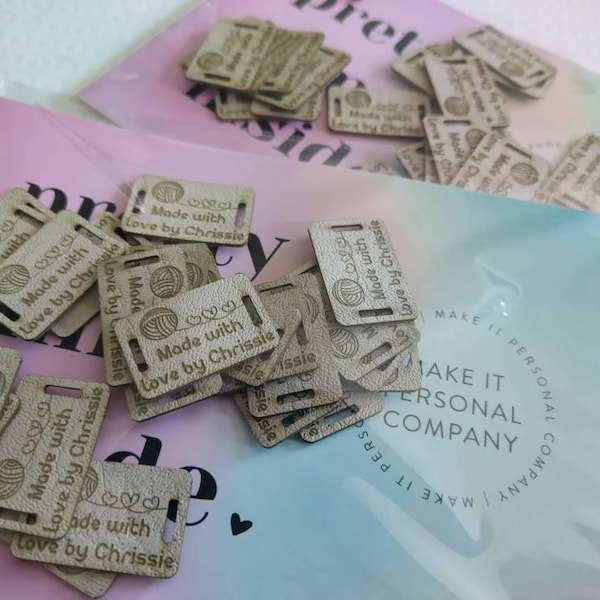 Personalised Set of 50 Cream 28x18mm Faux Leather Labels. Square Labels ...