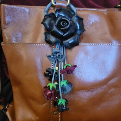 Karen's ORANGE Daisy Small-eeerr Leather Keychain & Charm With Antique ...