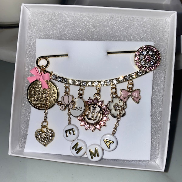 Pink Customized Baby Pin With Bead Name - Etsy