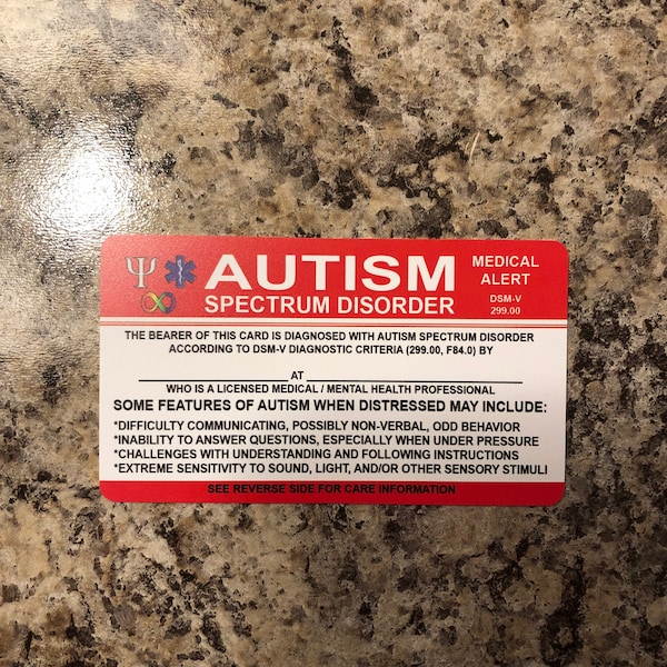 Autism Medical Alert Card: Emergency Contact Wallet Card - Etsy