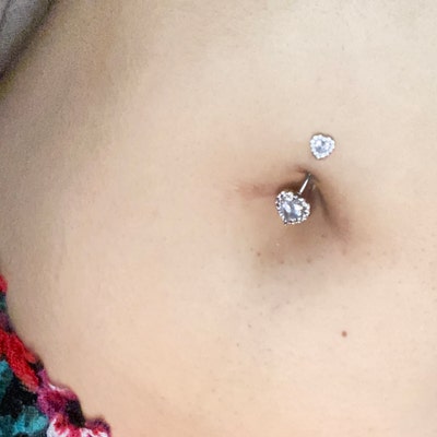 14G 316L Stainless Steel Double CZ Heart Belly Button Ring Body Piercing Jewelry/ Belly Button ...