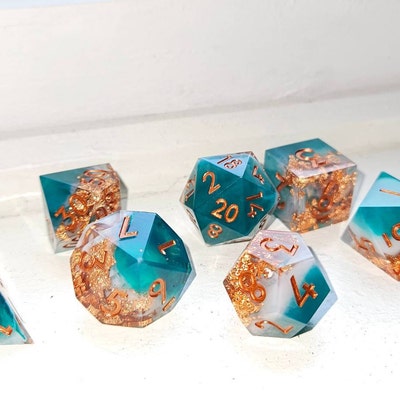 Shipwrecked Handmade Sharp Dice Teal/white/clear Resin Cast Dice Set of ...