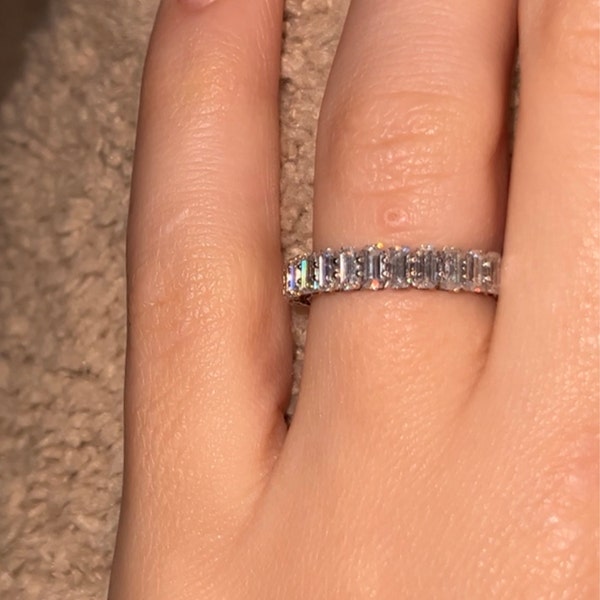 Unique Emerald Cut Moissanite Engagement Band, Designer Full Eternity ...
