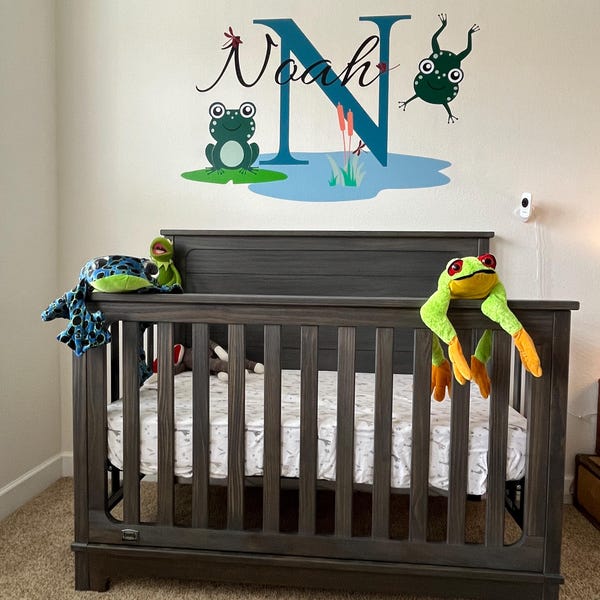 Personlized Monogram Name With Cute Frog Decals Wall Stickers Jumping ...