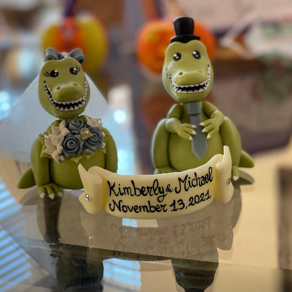 T-rex Wedding Cake Topper, Dinosaur Animal Unique Bride and Groom Dino ...