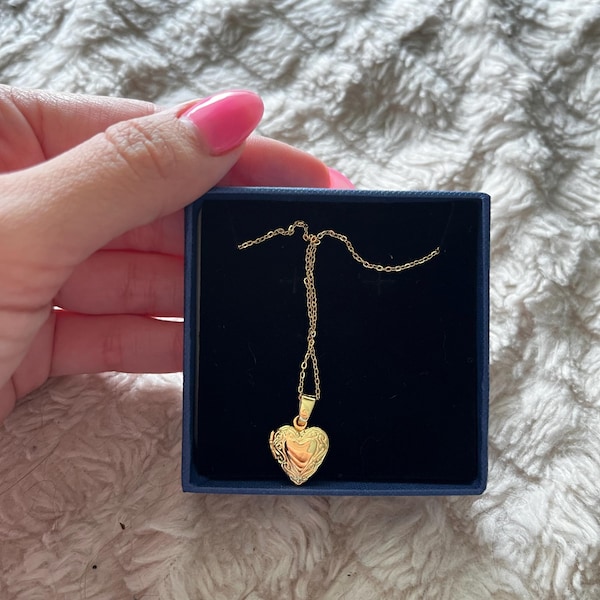 18k Gold Plated Heart Locket - Dainty Heart Locket With Photos - Locket ...