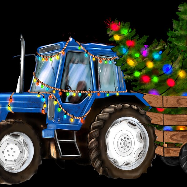 Blue Christmas Tractor Png Sublimation Design, Blue Tractor Png, Farm ...