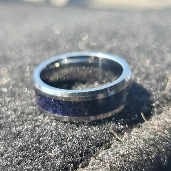 Nebula Ring - Blue Goldstone Crystal Inlay, Tungsten Titanium Ceramic ...