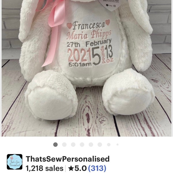 Personalised Embroidered Bunny Rabbit Teddy Bear Soft Toy, New Baby ...