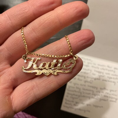 Solid Gold, Heart Name Necklace, Nameplate, Diamond Cut, 14K Solid Gold ...