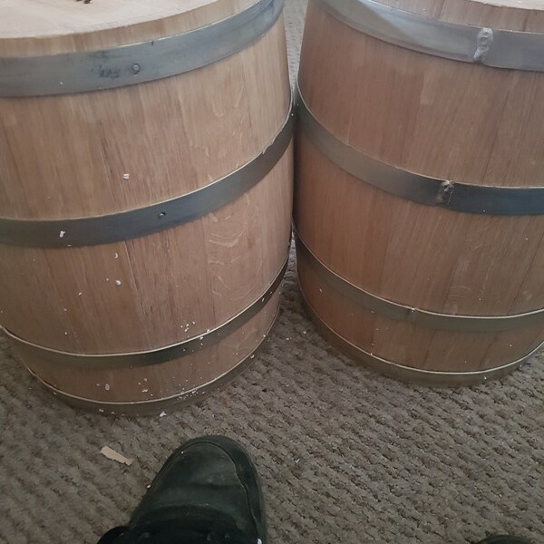 Wooden Oak Bucket 10L 15L Rustic Whiskey Barrel / Round Water Pail With ...