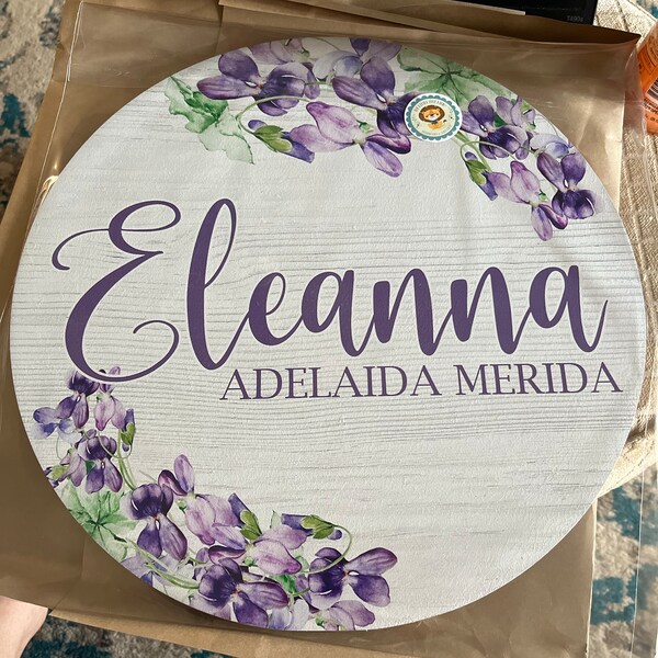 Magnolia Floral Round Wood Name Sign, White Magnolia Baby Sign, Round ...