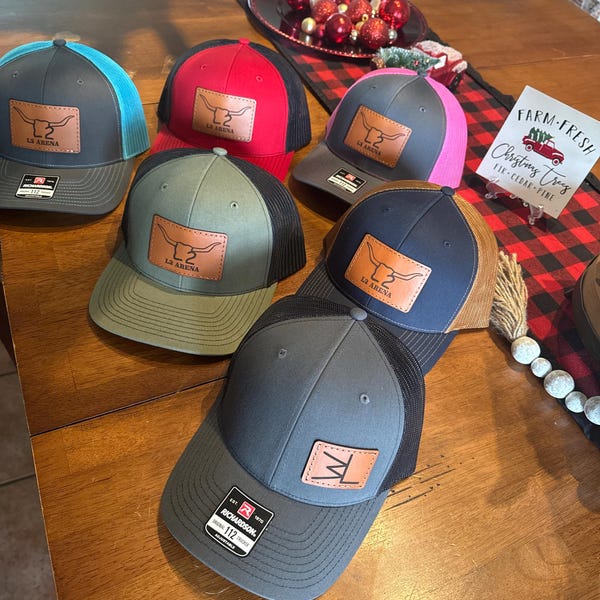 Custom Richardson 112 Laser Engraved Leather Patch Hat Personalized Cow ...