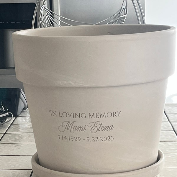 Engraved Memorial Flower Pot: Custom Carved Granite White Terracotta - Etsy