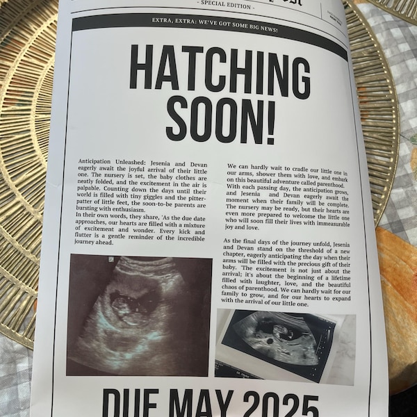 Large Pregnancy Reveal Newspaper Template, Customizable Canva Baby ...