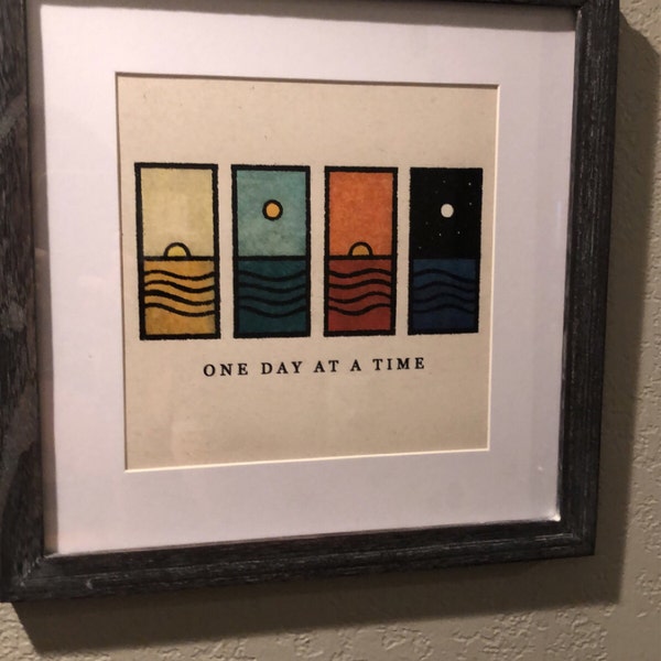 One Day at a Time Print: Sun & Moon Landscape, Minimalist Ocean, Earth ...