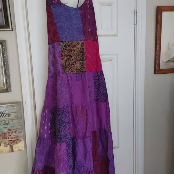 Patchwork Midi Dress Hippie Patchy Quilted Neutral Dye Colorful Hippy ...