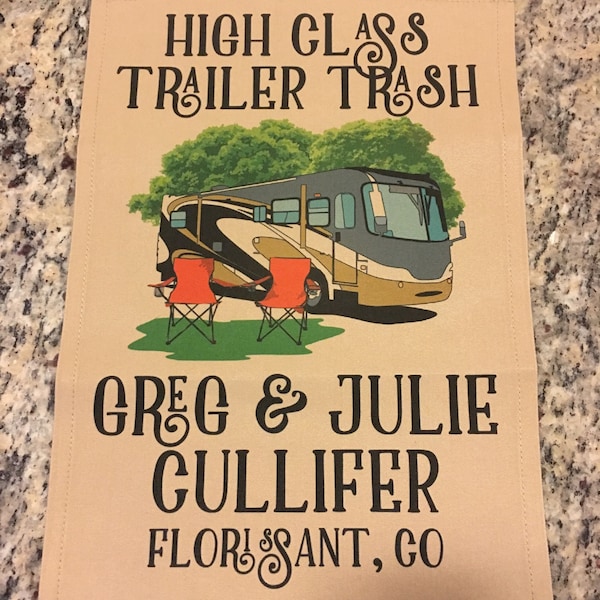 High Class Trailer Trash Personalized Garden Flag, Airstream RV Decor ...