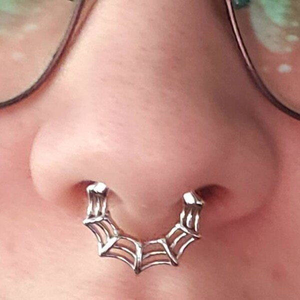 16G Spider Web Septum Ring Black Silver Clicker/cartilage/helix Earring ...