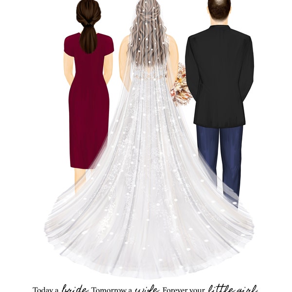 Personalized Bride and Parents Portrait Art DIGITAL | Mother & Father ...