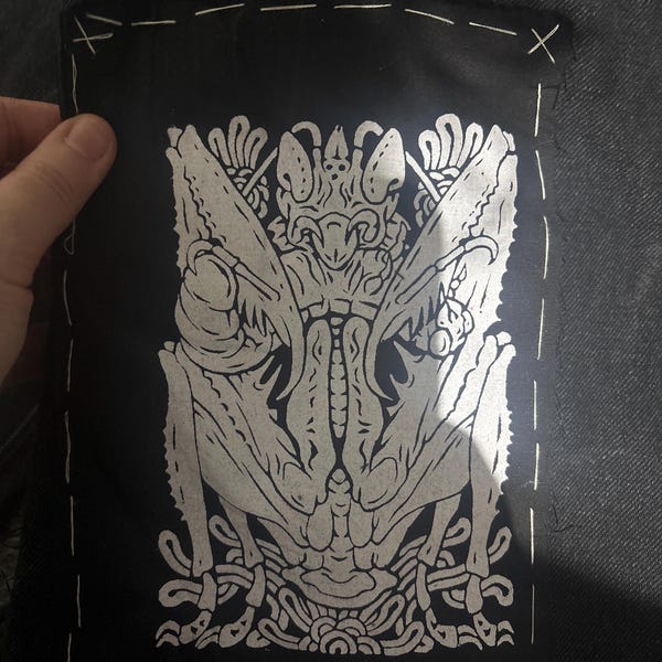 Sew-on Back-patch ~ WOLF SKULL ~ Punk Fashion, Hand Printed Lightweight ...